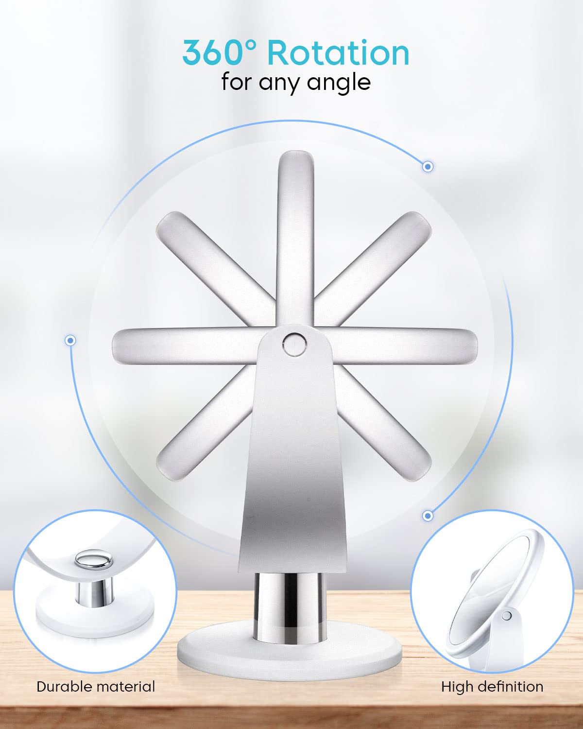 Magnifying Makeup Mirror, 1X 15X Double Sided Magnification Mirror, 360 Degree Rotation Table Mirror, White