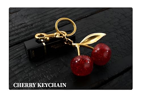 Lmuwecno Luxurious 18K Gold Plated Cherry Bag Charm, Cherry Keychain Accessory Purse Charm(Red)