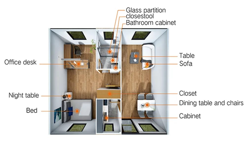 Prefab Expandable Container Home for Residential & Commercial Purposes, 1 Bedroom,Kitchen,Toilet and with Extra Space 92 m²