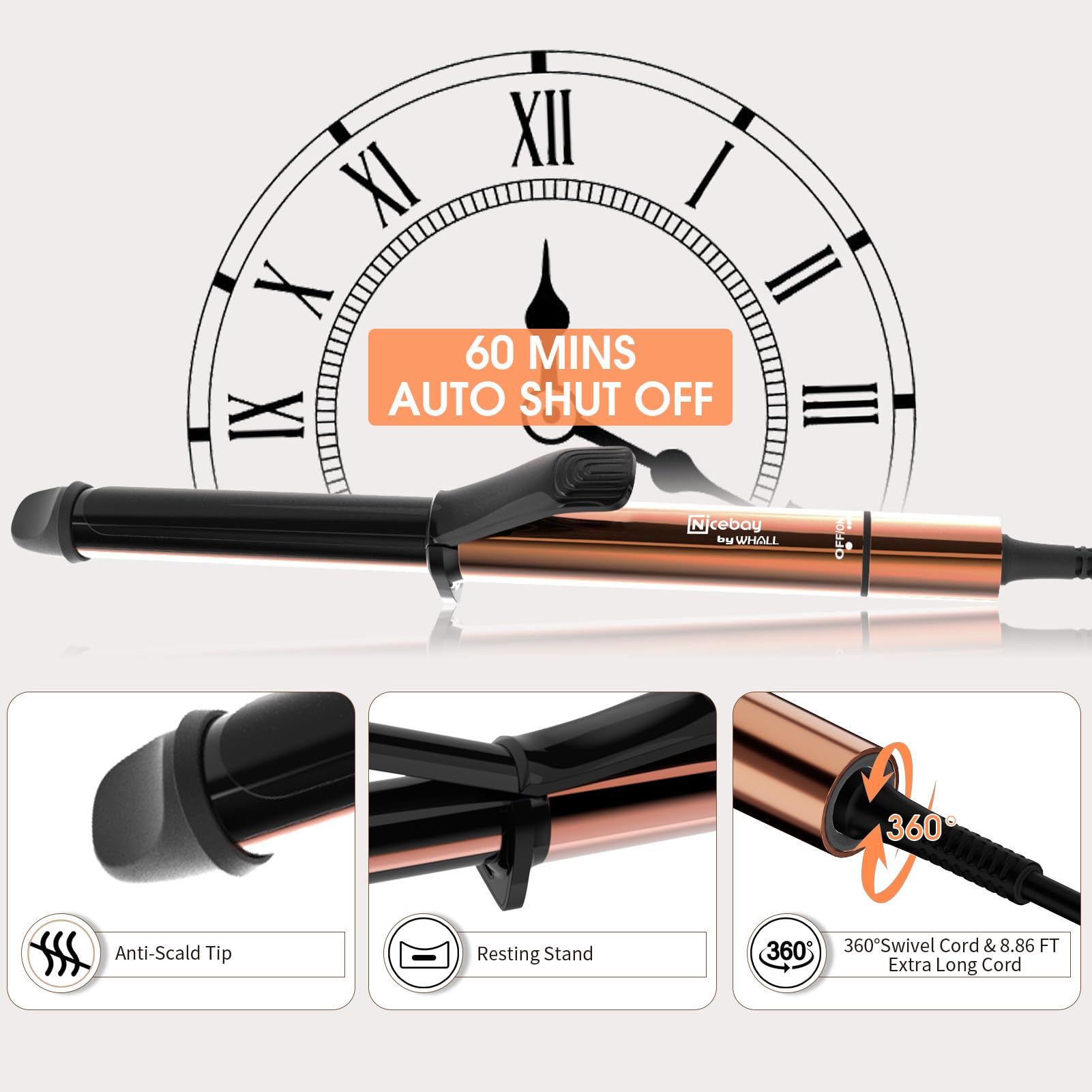 Nicebay Curling Iron, 1 Inch Hair Curling Iron with Ceramic Coating, Professional Curling Wand, Fast Heating up to 430°F, Temperature LED Display, Wide Voltage for Worldwide, 60 Mins Auto Off