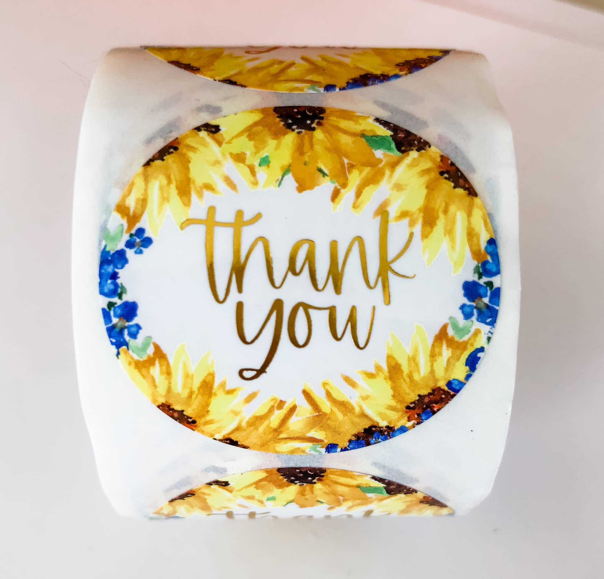 Mailed It 1.5 Inch Sunflower Gold Thank You© Stickers - 250 Per Roll - Pretty Packaging Supplies