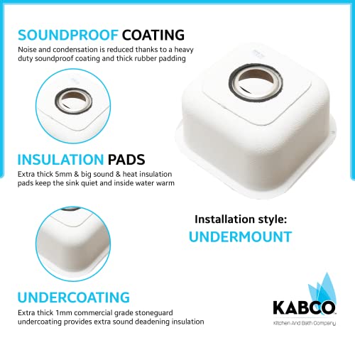 KABCO 16 Inch Square Single Bowl Stainless Steel Classic Kitchen Sink with Kitchen Sink Strainer, Garbage Basket and Sink Grid, 18 Gauge Undermount Rust Resistant Sound and Heatproof Swirl Finish Sink