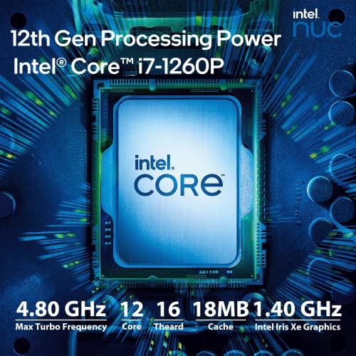 Intel NUC 12 NUC12WSHi7 Wall Street Canyon Mini Computer 12th Gen Core i7-1260P, 12 Cores(4P+8E), 16 Threads, 18MB Smart Cache, Iris Xe Graphics,16GB RAM, 1TB PCIe SSD, Win 10 Pro