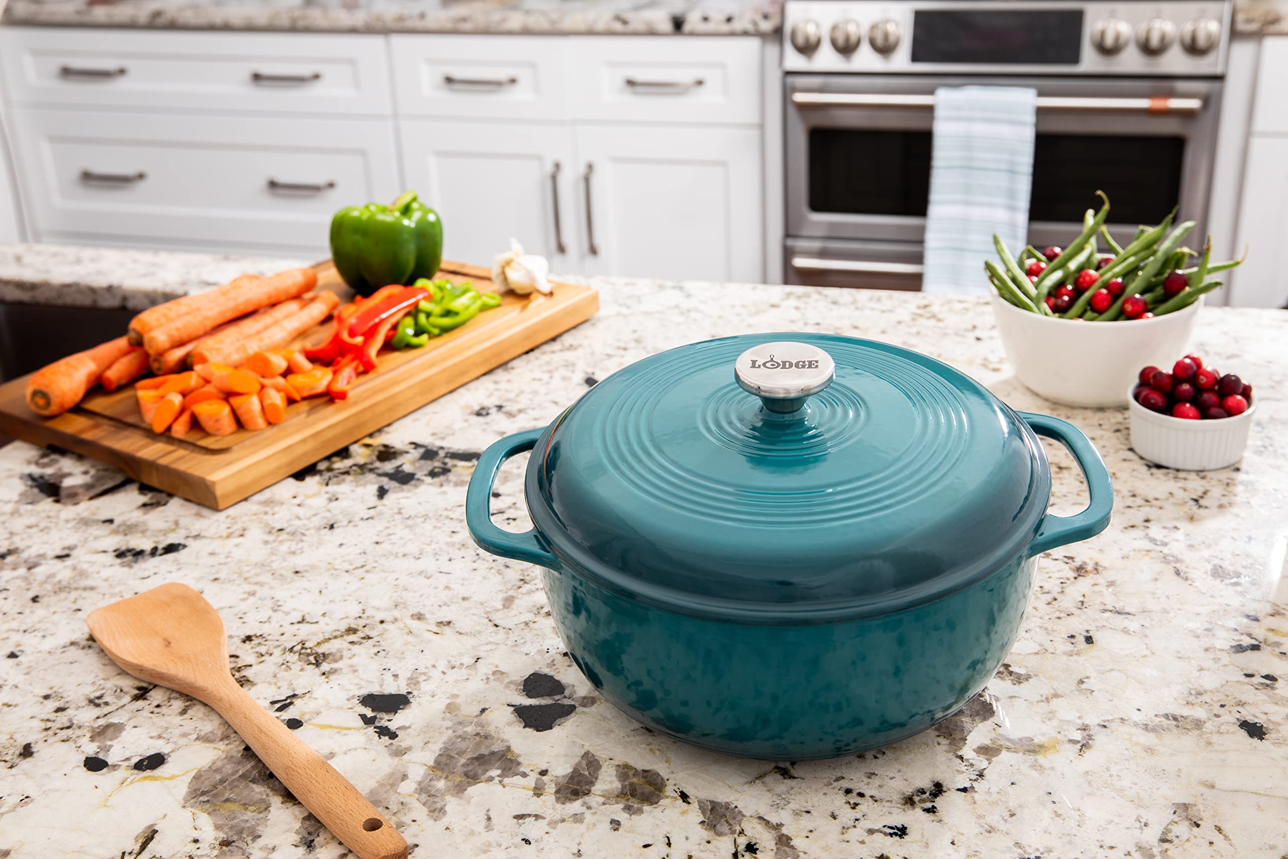 Lodge EC6D38 Enameled Cast Iron Dutch Oven, 6-Quart, Lagoon & L8SK3 10-1/4-Inch Pre-Seasoned Skillet