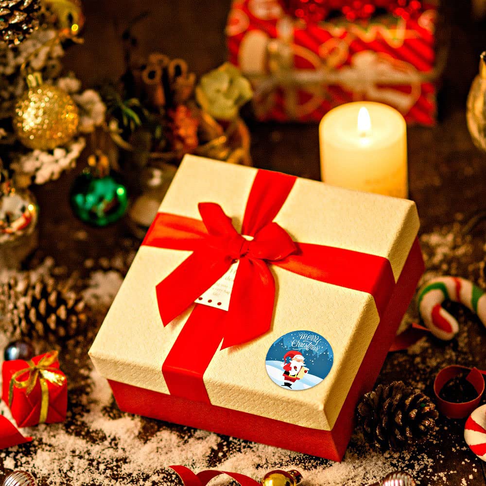 MTYTOT 1000 Pieces Christmas Sticker for Envelope, 1" Round Merry Christmas Sticker, 8 Designs Christmas Decoration Envelope Seal Sticker Card Gift Envelope Box(2 Roll 16 Designs 1inch)