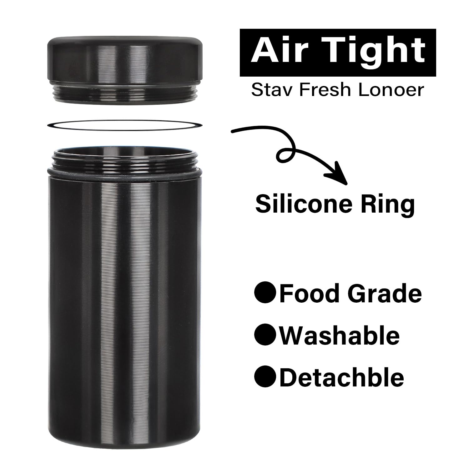 Honeypuff 5 Pack Smell Proof Jar, Portable Airtight Storage Container With Silicone Ring, 42ml Multi-Use Aluminum Stash Bottle for Coffee, Herb & Spice Keep Fresh(Black)