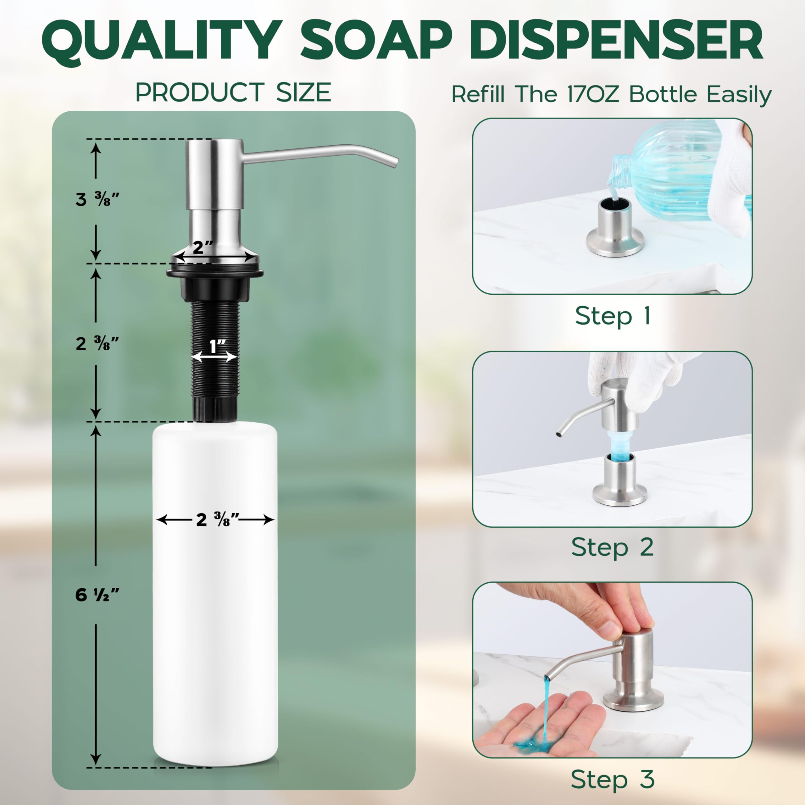 Onader Kitchen Faucet with Pull Down Sprayer Brushed Nickel Faucet with Soap Dispenser Stainless Steel Farmhouse RV Kitchen Sink Faucets