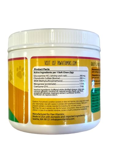 Premium Glucosamine for Dogs (Made in The USA) - Hip & Joint Health Soft Chews with Chondroitin & MSM - Functional Dog Supplement for Mobility Support with Kelp + Vitamins C and E - 90 Count