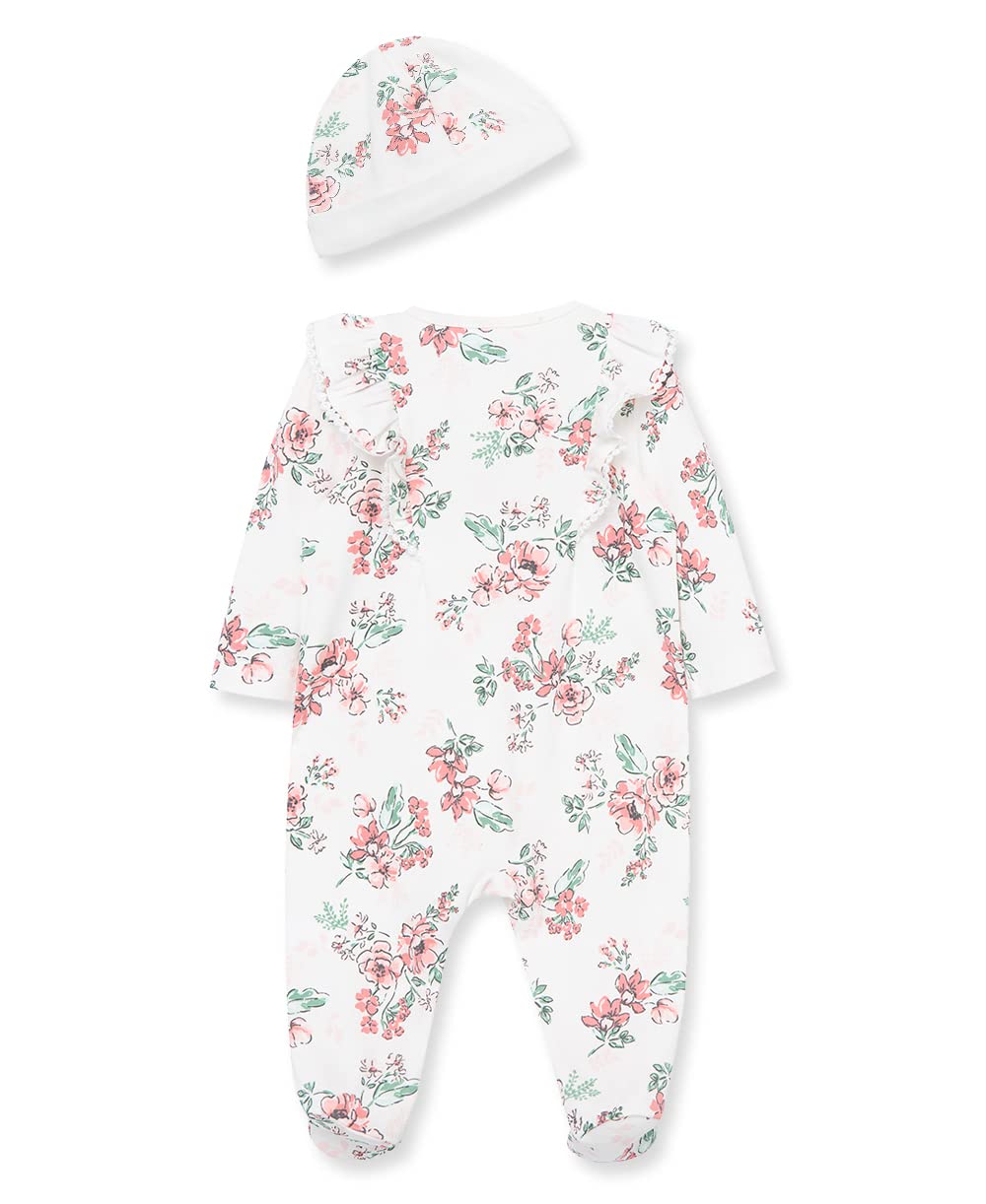 Little Me Baby Clothes & Outfits - Girls One Piece Hat & Footed Sleeper Pajamas - Newborn, Lace Floral Pink