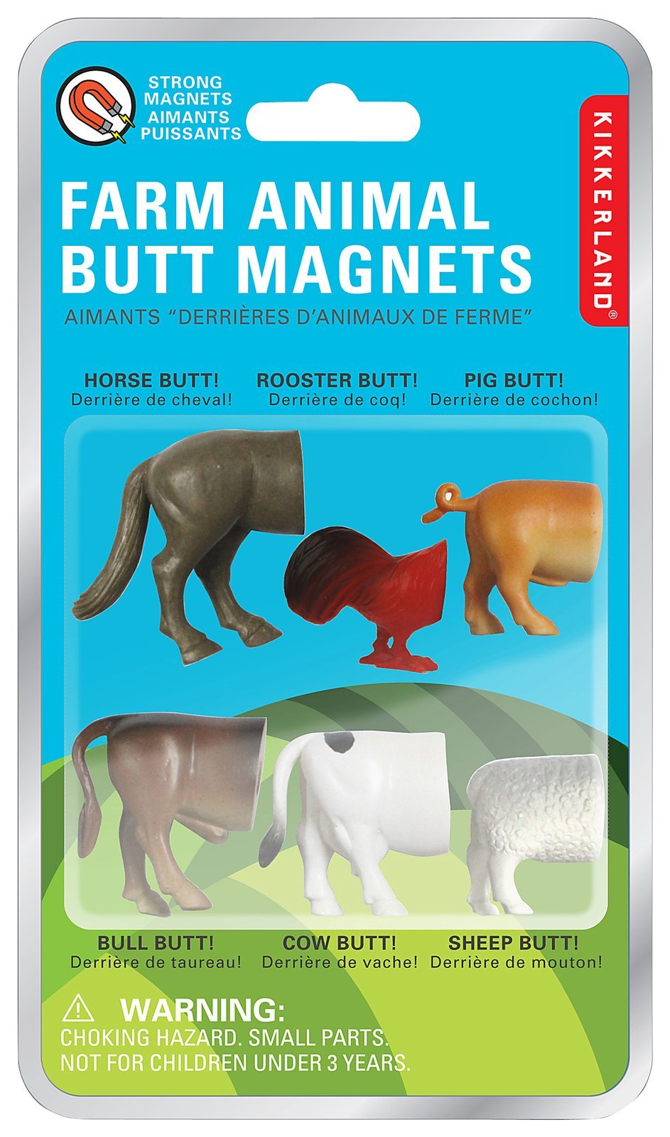 Kikkerland Farm Animal Butt Magnets, Set of 6 (MG26)