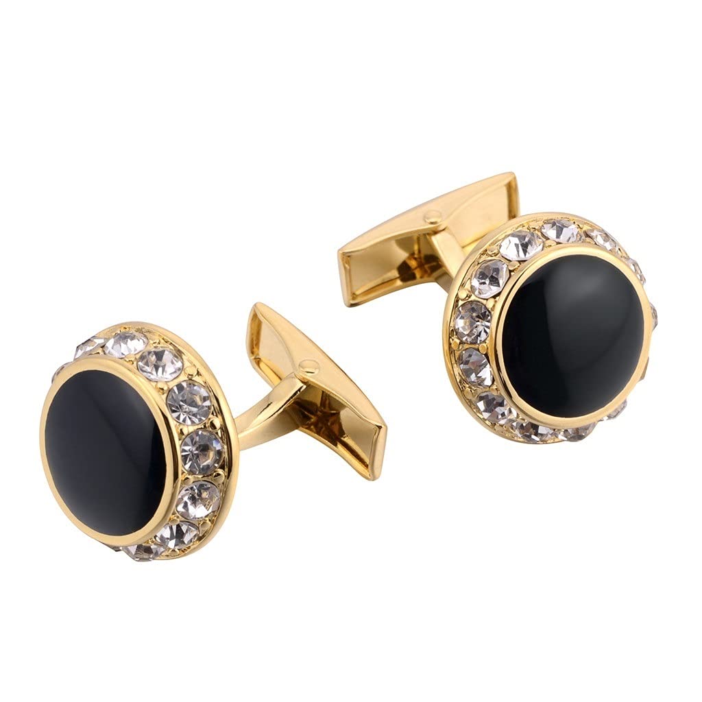Men's French Shirt Cufflinks Round Cufflinks More Durable Crystal Cuff Link Gold Silver (Color : Silver, Size : As Shown) (Gold As Shown)