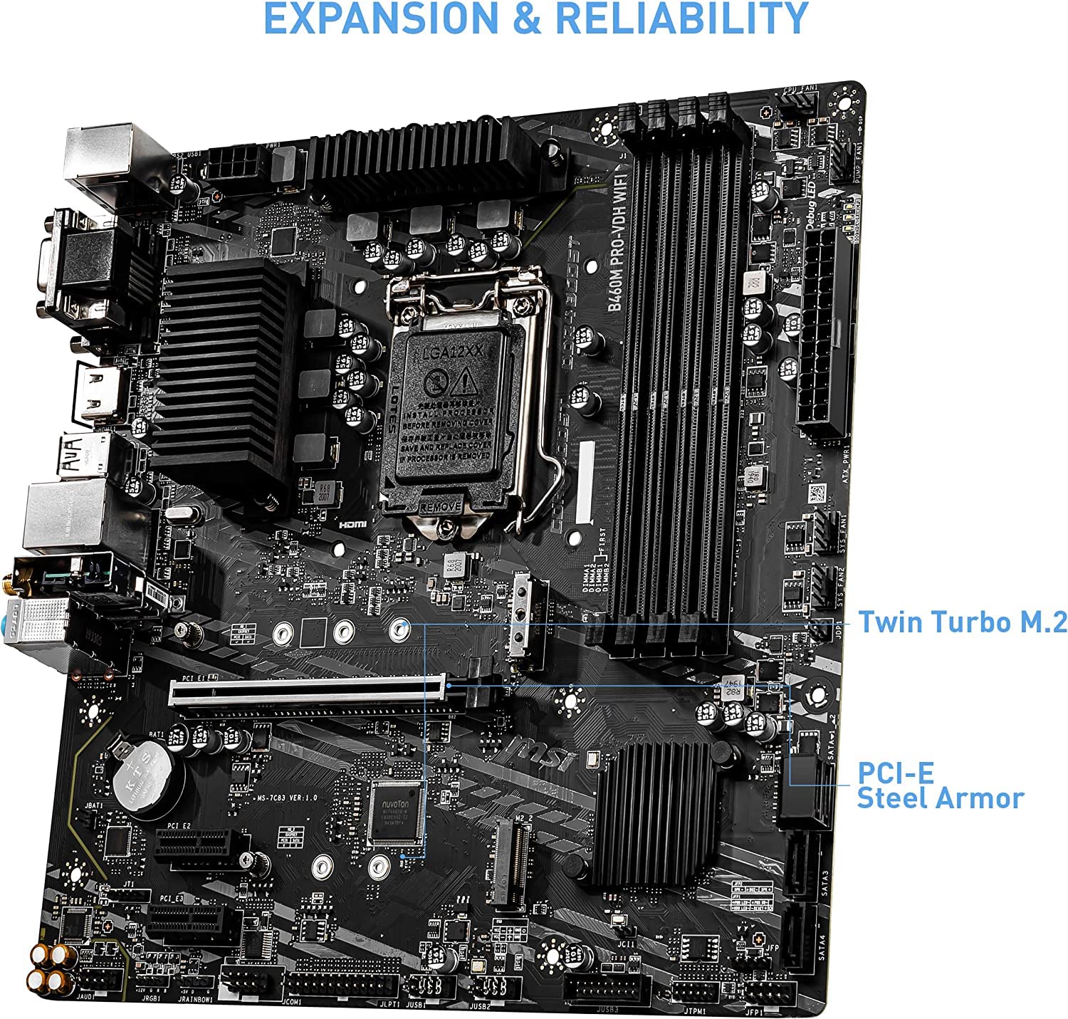 MSI B460M PRO-VDH WiFi ProSeries Motherboard (mATX, 10th Gen Intel Core, LGA 1200 Socket, DDR4, Dual M.2 Slots, USB 3.2 Gen 1, 2.5G LAN, D-SUB/DVI/HDMI, Wi-Fi) (MS-7C83) (Renewed)