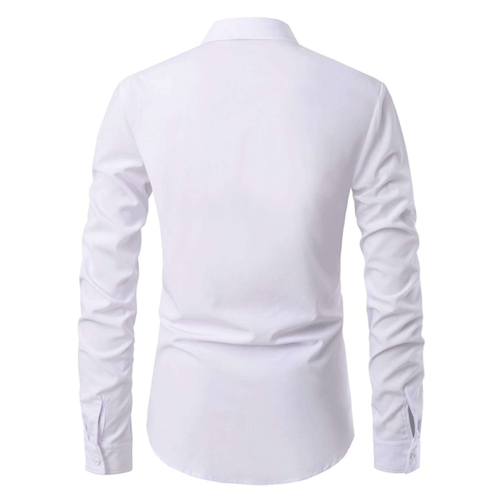 Men's Long Sleeve Casual Dress Shirts Classic Button Down Shirts Slim Fit Turn-Down Collar Business Shirt Tops (White,Large)