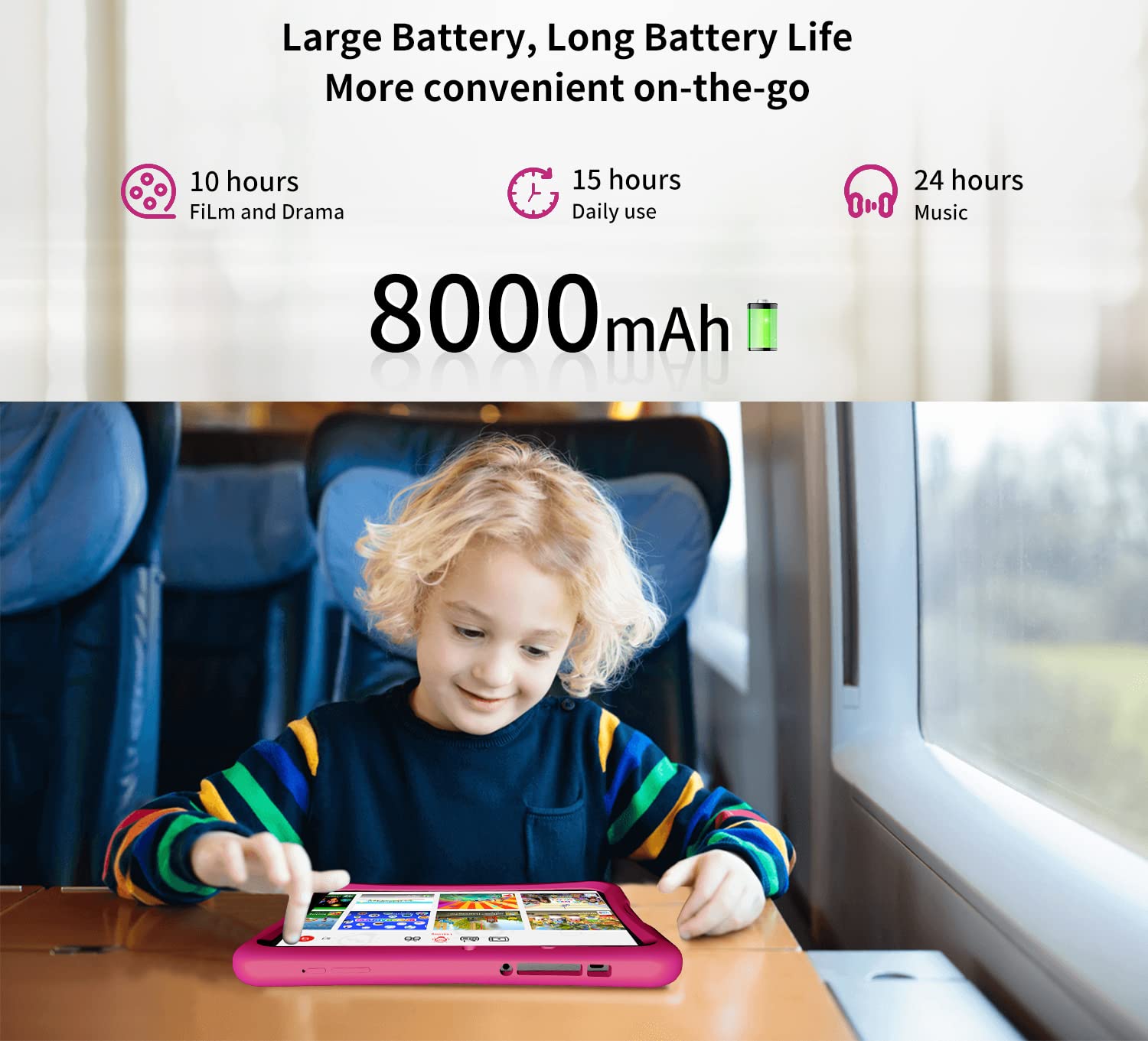 NOBKLEN 10 Inch Kids Android Tablet, Wi-Fi 6, 8000mAh Battery & Parental Control - 2024 Release with Teacher-Approved Apps, and Silicone Shockproof Case for Kids Ages 3-12