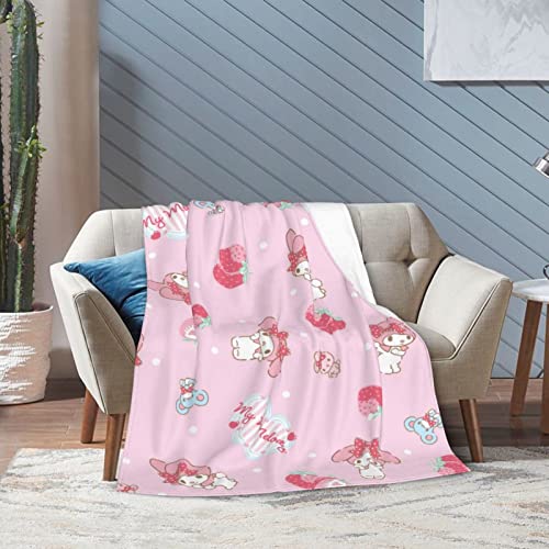 ORPJXIO Blanket Kuromi Anime My Melody Throw Flannel Blanket Bed Blanket for Couch Sofa Bedroom Home Decor 60"x50"