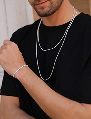 nometo Silver Necklace for men 2.5mm Box Chain 925 Sterling Silver Clasp Box Chain Silver Chain for men 16/18/20/22/24/26/28/30 Inches(16)