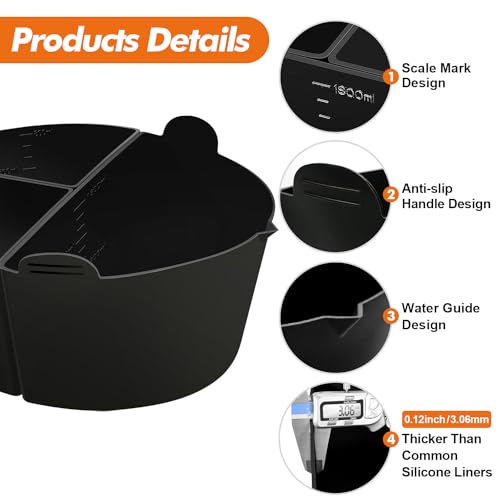 LARMAZEN Slow Cooker Liners for 6 – 8 QT Crockpot & Hamilton Pot, Allows Cooking 3 Foods At Once,Reusable Silicone Slow Cooker Divider Insert,Leakproof/Dishwasher Safe/BPA Free (Black)