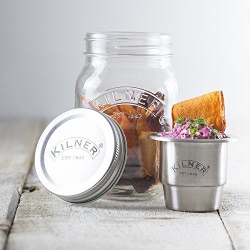 Kilner Snack On The Go Glass Jar Set Stainless Steel Cup Keeps Dry Ingredients Separate from Wet Foods, 17-Fluid Ounces, 0.5L