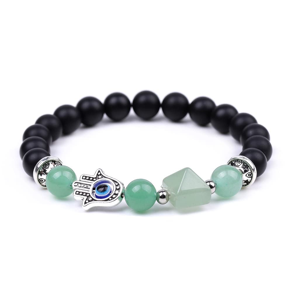 Lmcheny Natural Healing Crystal Stretch Beaded Bracelet, Devil's Eye Pyramid Chakra Bracelet Healing Stone Handmade Bracelet for Women(Amethyst)