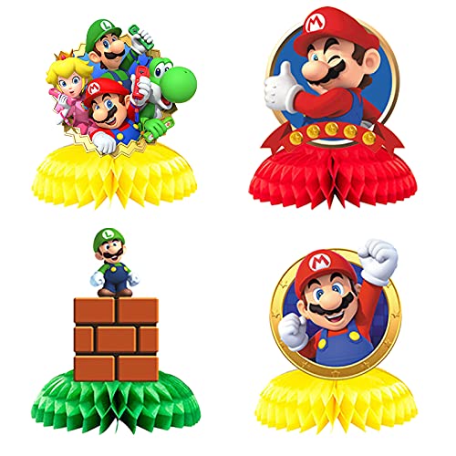 OU RUI 7Pcs Mario Honeycomb Style Centerpiece Mario Themed Party Supplies Mario Birthday Party Desktop Decoration