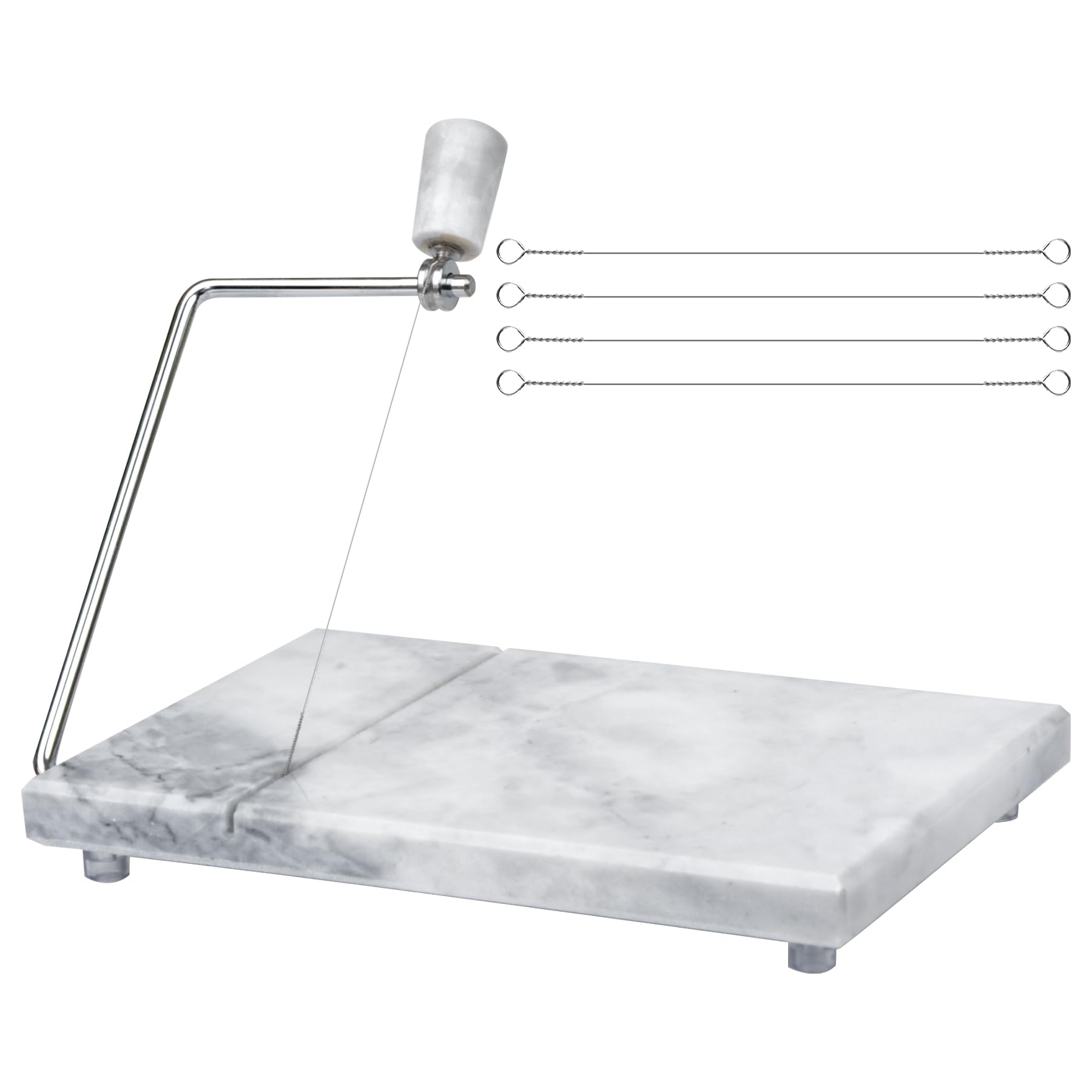 SIPARUI Cheese Slicer, Cheese Cutter Heavy Duty 6" x 9", Polished Marble Cheese Slicer Board for Cut Block Cheeses, Butter, Meats, Other Appetizers (White Grey)