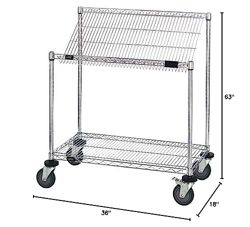 Quantum Storage Systems M1836SL6C 5-Tier Wire Shelving Unit with Slanted Shelves, Mobile, Chrome Finish, 400 lb. load capacity, 69" Height x 36" Width x 18" Depth