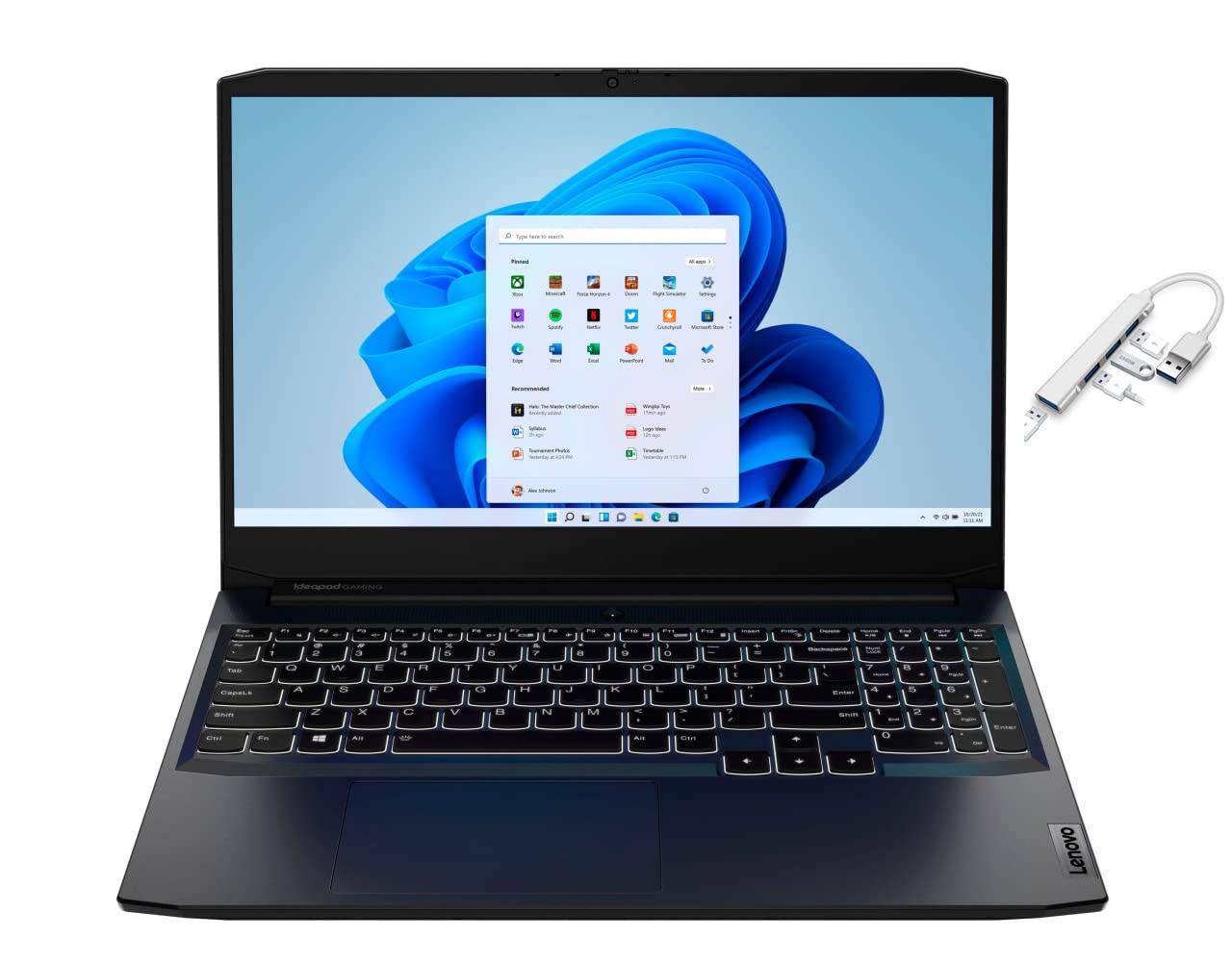 Lenovo IdeaPad 3 15.6“ FHD LED Gaming Laptop | 11th Gen Intel Core i5-11300H | NVIDIA GeForce RTX 3050 | Backlit Keyboard | Windows 11 | with USB3.0 HUB Bundle (Black, 16GB RAM | 1TB SSD)