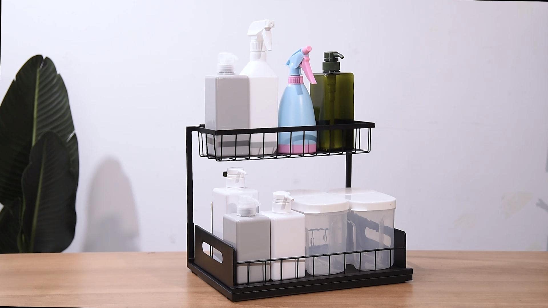 JPSDOWS Under Sink Organizer Storage for Kitchen Cabinet 2 Tier Metal Sliding Pull out Drawer Shelf Basket Organization Rack Multi-purpose for Bathroom Countertop Black