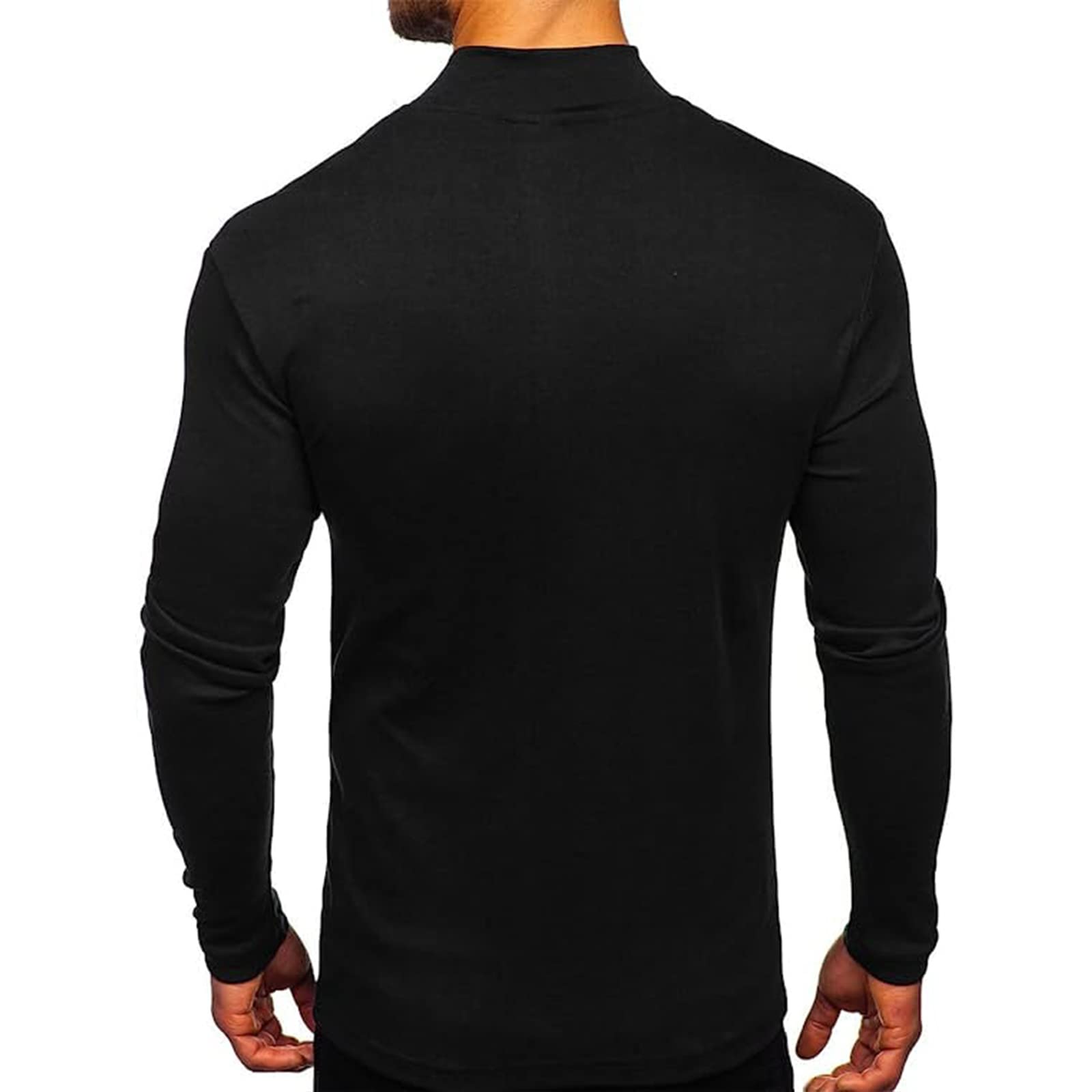 Men's Slim Fit Basic Top Mock Turtleneck Knitted Thermal Undershirts Long Sleeve Lightweight Pullover Sweater Black