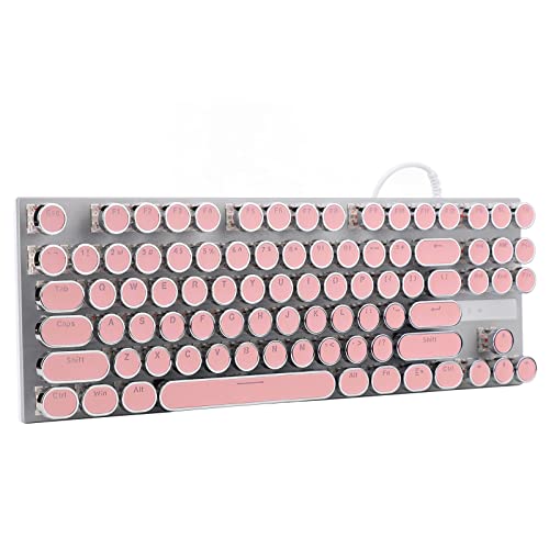 Mechanical Gaming Keyboard, 87 Keys 26 RGB Backlit USB Wired Keyboard Waterproof with Red Switches for Win ME, for Win2000, for Win XP, for Vista, for Win7, for Win8, for(Pink Electroplating Punk)