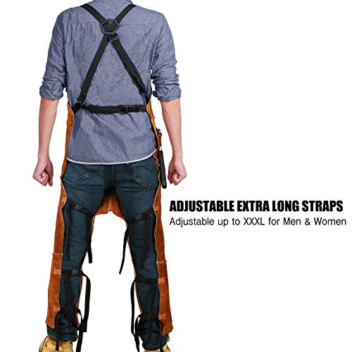 Leather Welding Apron Split Leg for Men&Women - Spark | Flame | Heat Resistant Bib Apron by QeeLink - Heavy Duty Cowhide Leather, One Size Fit Most (24 x 52-inch)