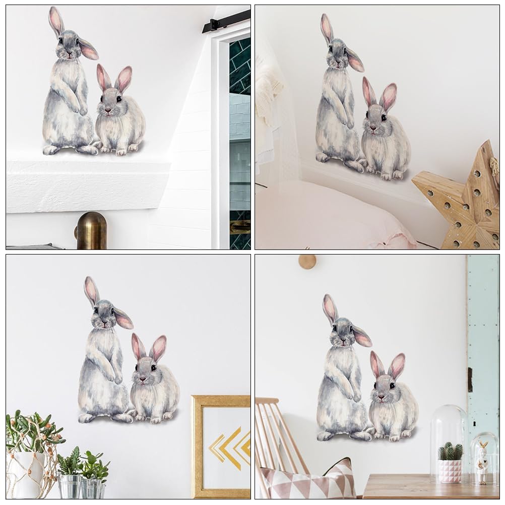 NOLITOY Easter Wall Decals Cute Bunnies Glass Stickers Removable Rabbit Wall Stickers for Bedroom Home Decal Art Easter Supplies