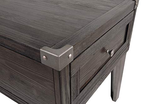 Signature Design by Ashley Todoe Industrial Square End Table with 1 Drawer, 2 Outlets and 2 USB Charging Ports, Dark Gray with Weathered Pine Finish