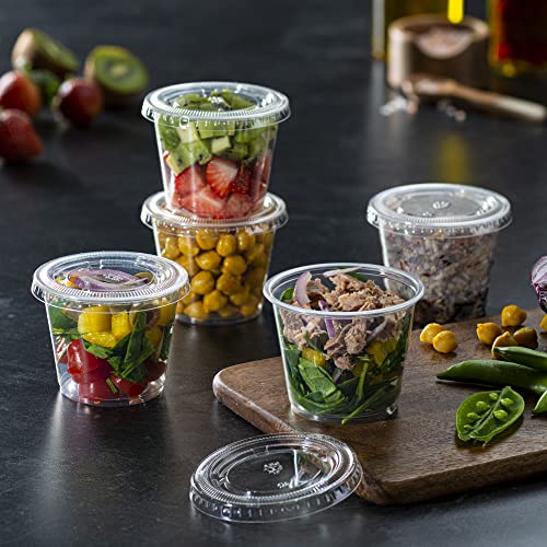 Pantry Value [200 Sets - 5.5 oz.] Cups with Lids, Small Plastic Condiment Containers for Sauce, Salad Dressings, Ramekins, & Portion Control
