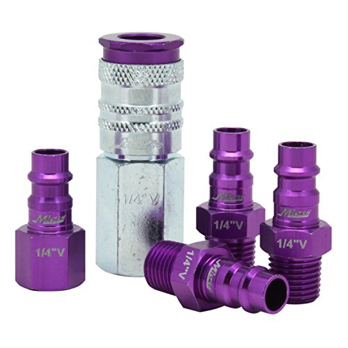 Milton ColorFit Coupler & Plug Kit (5 Piece), Hi-Flo V-Style 1/4 NPT Purple, S-305VKIT
