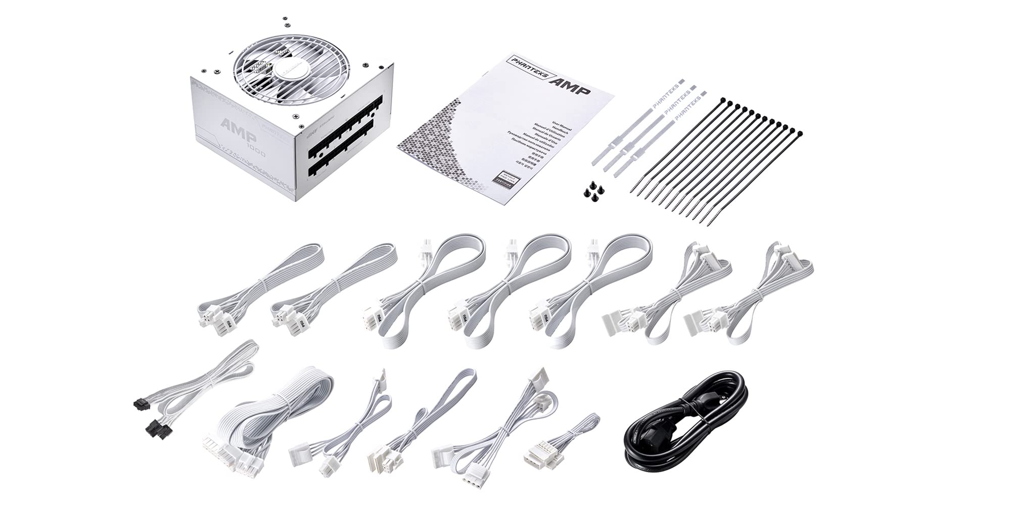 Phanteks (PH-P1000G_WT02) AMP 1000W V2 80PLUS Gold, ATX Power Supply, 12VHPWR Included, Fully Modular, Hybrid Mode, Silent Fan, Revolt PRO Link Certified (White)