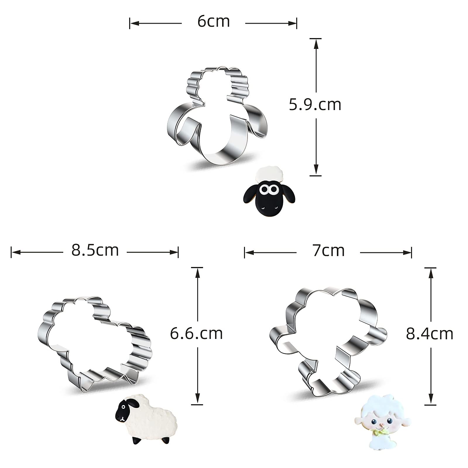 Lamb Sheep Cookie Cutter Shapes Set - 3 Pieces - Azflyife Stainless Steel Metal Animal Series Biscuit Mold Cutter for Easter Celebrate Christmas Birthday Party Wedding Holidays Baking Gift