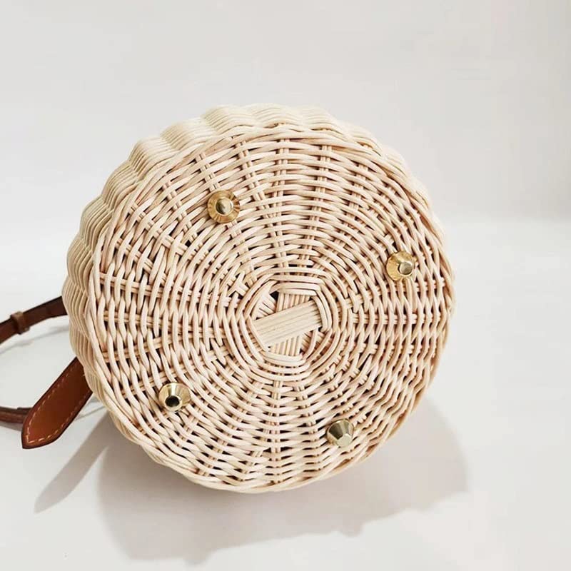LIUZH Rattan Bucket Bag Women's Hand-held Woven Shoulder Bag