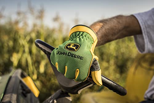 John Deere JD00008-XL Men's Top Grain Deerskin Leather Driver Gloves, Abrasion Resistant, Tan, Water Resistant, Green, X-Large