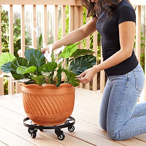 Patio Plant Trivet with Wheels | Outdoor Plant Stand with Wheels | Rolling Plant Stand with Casters Heavy Duty (44lbs Capacity) | Plant Dolly with Wheels | Modern Plant Stand Caddy (Set 2)
