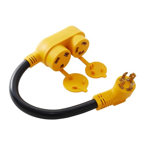 MECMO NEMA L14-30P to TT-30R L5-30R RV Generator Power Adapter, 4 Prong Twist Locking Generator Male Plug to Travel Trailer RV Female Cord 30 Amp RV Splitter for RV Trailer Camper Generator Charging