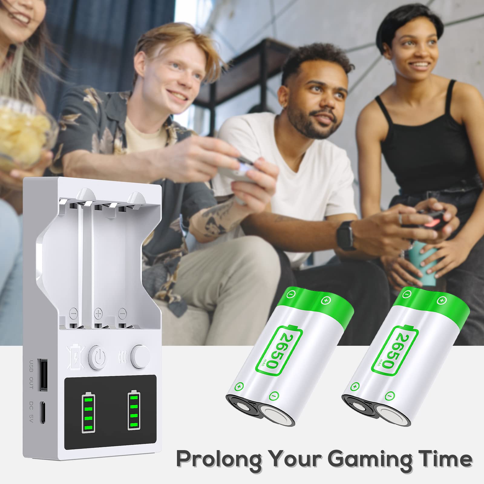 MENEEA 2x2650mAh Rechargeable Battery Packs with Charger for Xbox Series S/X,Xbox One,Xbox One S/X,Xbox One Elite Controller,High-Speed Charging Stand Dock Accessories Kit Connect for Xbox Series X|S