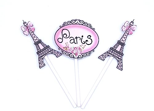 Paris Cupcake Toppers 12 pcs, Pink Ooh La La Cake Picks Birthday Decoration Party Supplies, Eiffel Tower Baby Shower, Wedding, Bachelorette