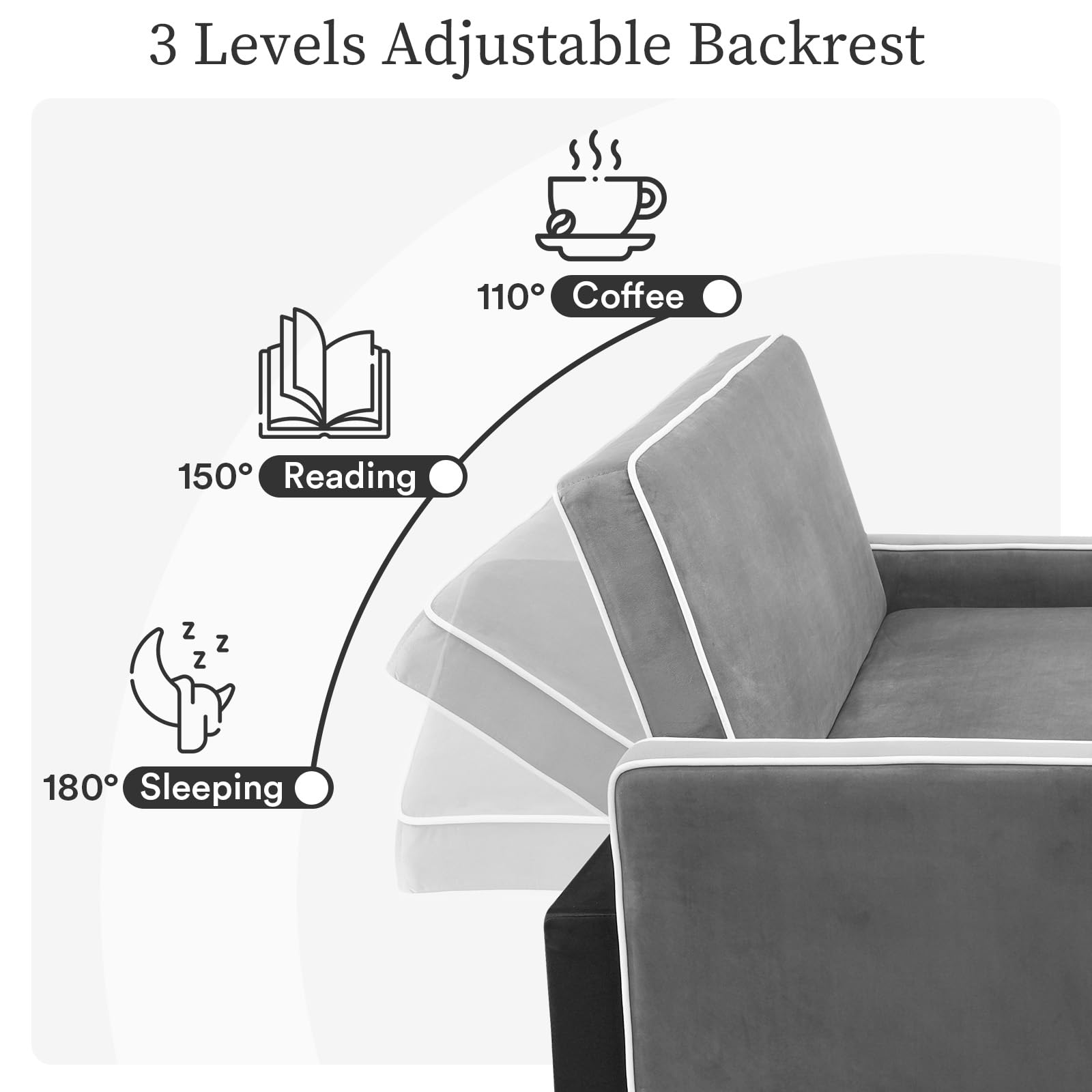 Rovibek 3 in 1 Convertible Sleeper Sofa Bed Pull Out Couch Futon Loveseat Velvet Chaise Lounge with 2 Pockets and 2 Pillows for Living Room, Ash Grey