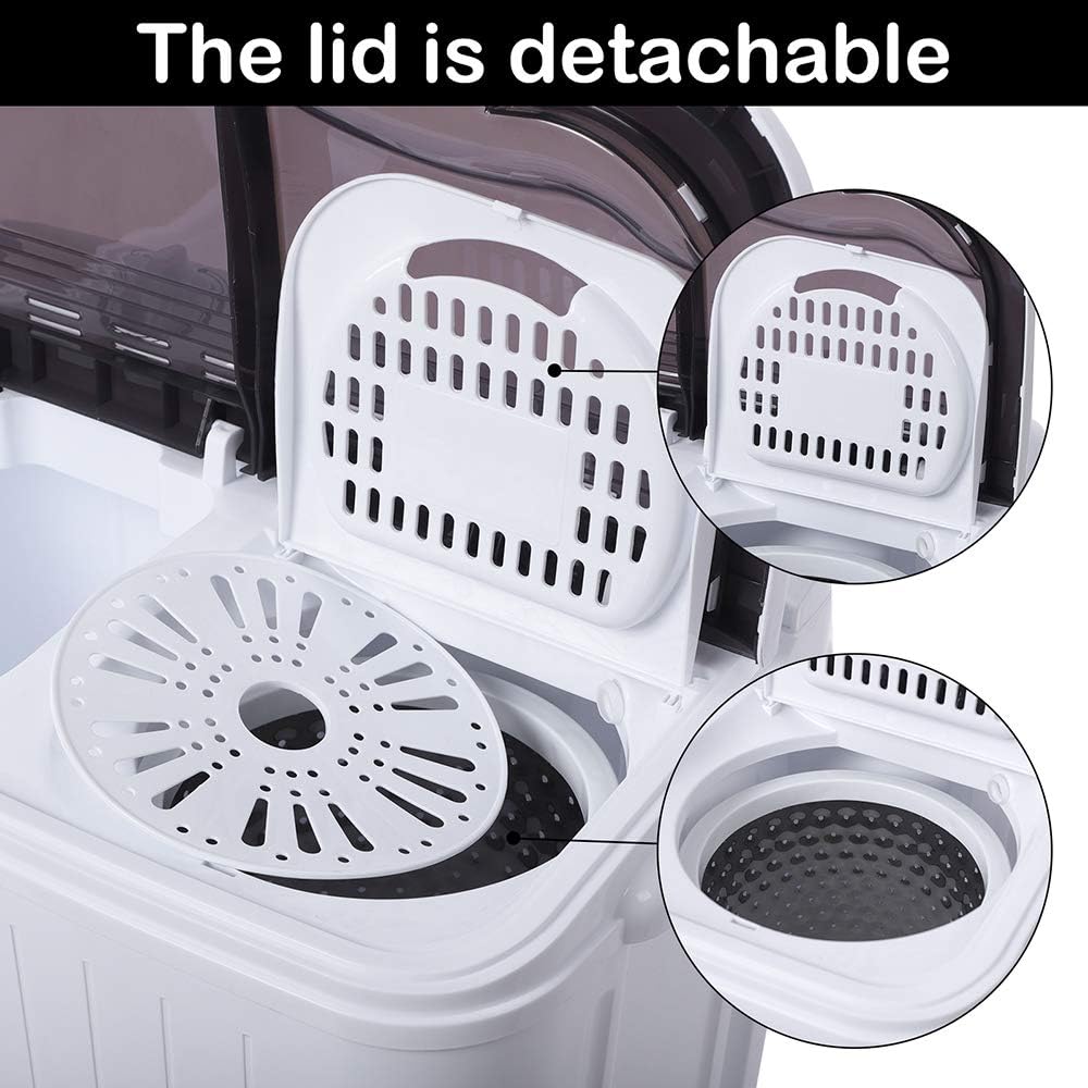 Portable Washing Machine and Dryer, 14Lbs Twin Tub Portable Washer Dryer Combo with Drain Pump, Semi-Automatic 7.7Lbs Washer Mini Laundry Machine with 6.6Lbs Spinner for Dorms, Apartments, RVs, Black