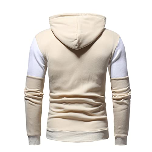 Maiyifu-GJ Men's Patchwork Slim Fit Hoodies Color Block Sport Hooded Sweatshirt Long Sleeve Contrast Color Pullover Hoodie (Light Yellow,4X-Large)