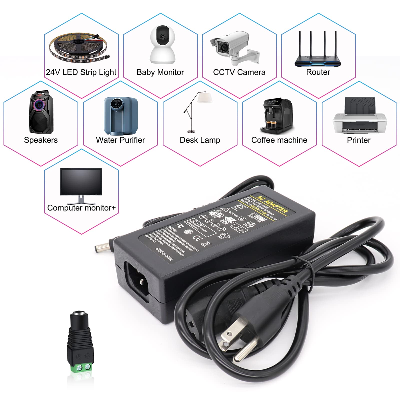 MALIGAZA 24V 5A Power Supply, Max 120W LED Driver Adapter Plug Transformers 100V~240V AC to DC Converter for 5050 3528 LED Strip Light 3D Printer CCTV Security System LCD Monitor