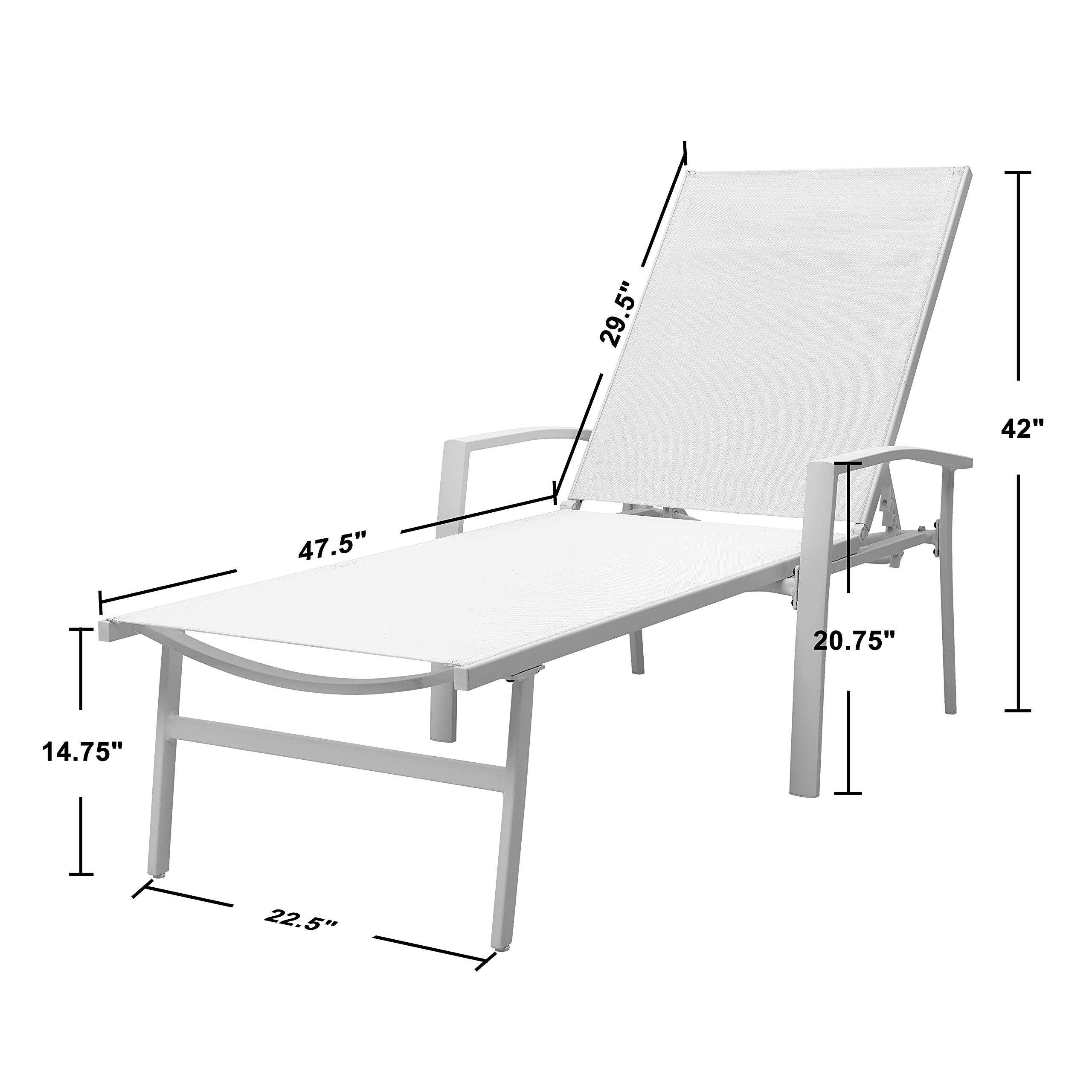 NUU GARDEN Patio Chaise Lounge Outdoor All-Flat 5 Positions Chaise Lounge Chairs All Weather Textile Fabric for Outside, Patio, Garden, Poolside, Beach, White