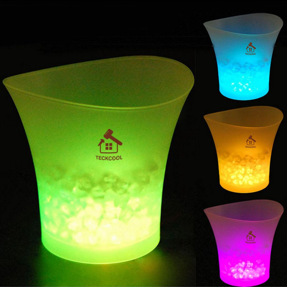 LED Ice Bucket,TECKCOOL 5L Large Capacity Wine Cooler Led Waterproof with Colors Changing,Retro Champagne Wine Drinks Beer Bucket,Power by 2 AA Batteries,for Party,Home,Bar,etc (batteries not include)