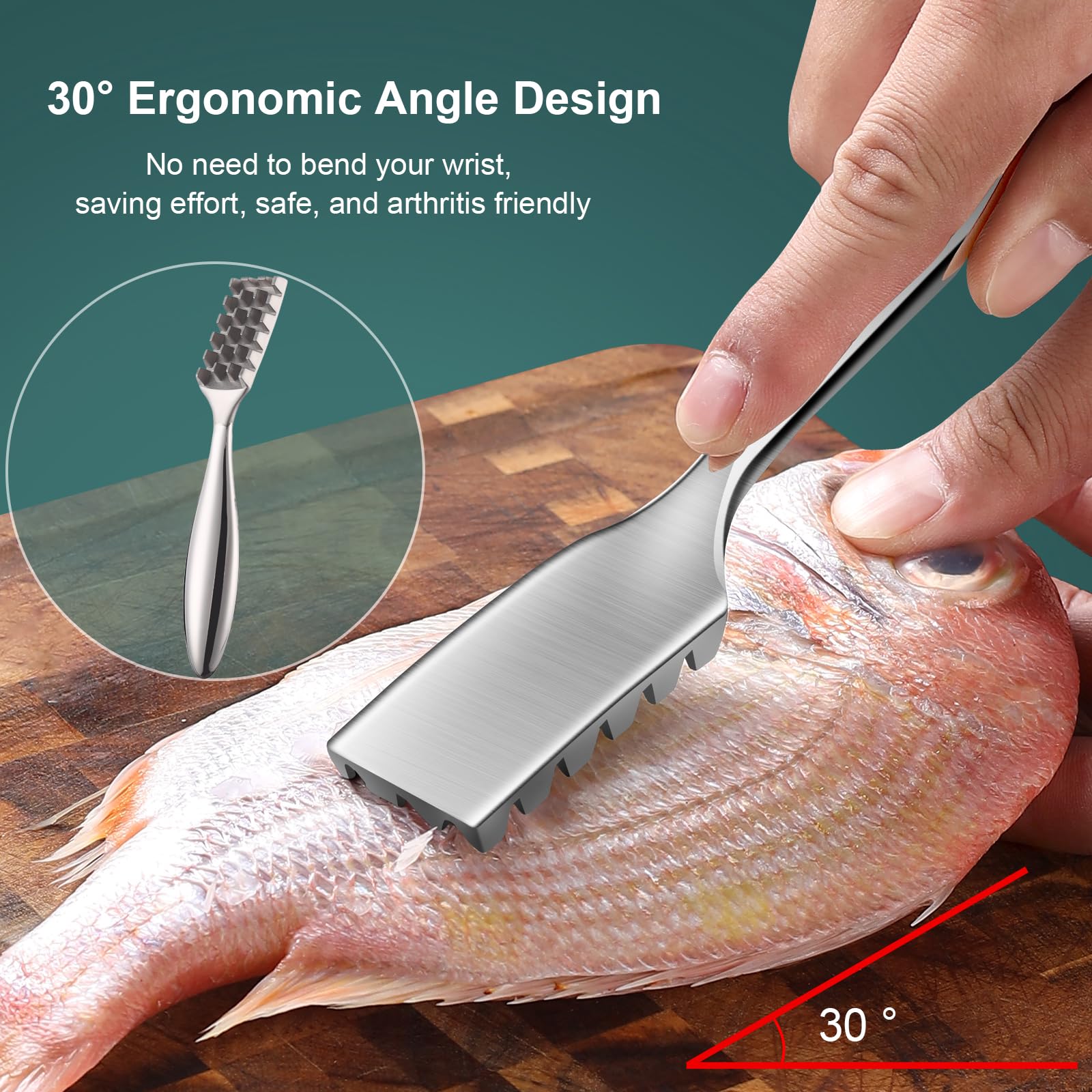 SUCCFLY Fish Scaler Set, Premium Fish Descaler Tool, Stainless Steel Fish Scale Remover with Serrated Sawtooth Ergonomic Handle for Kitchen, Seafood Markets (Fish Scaler + 2 Pack Fish Bone Tweezers)